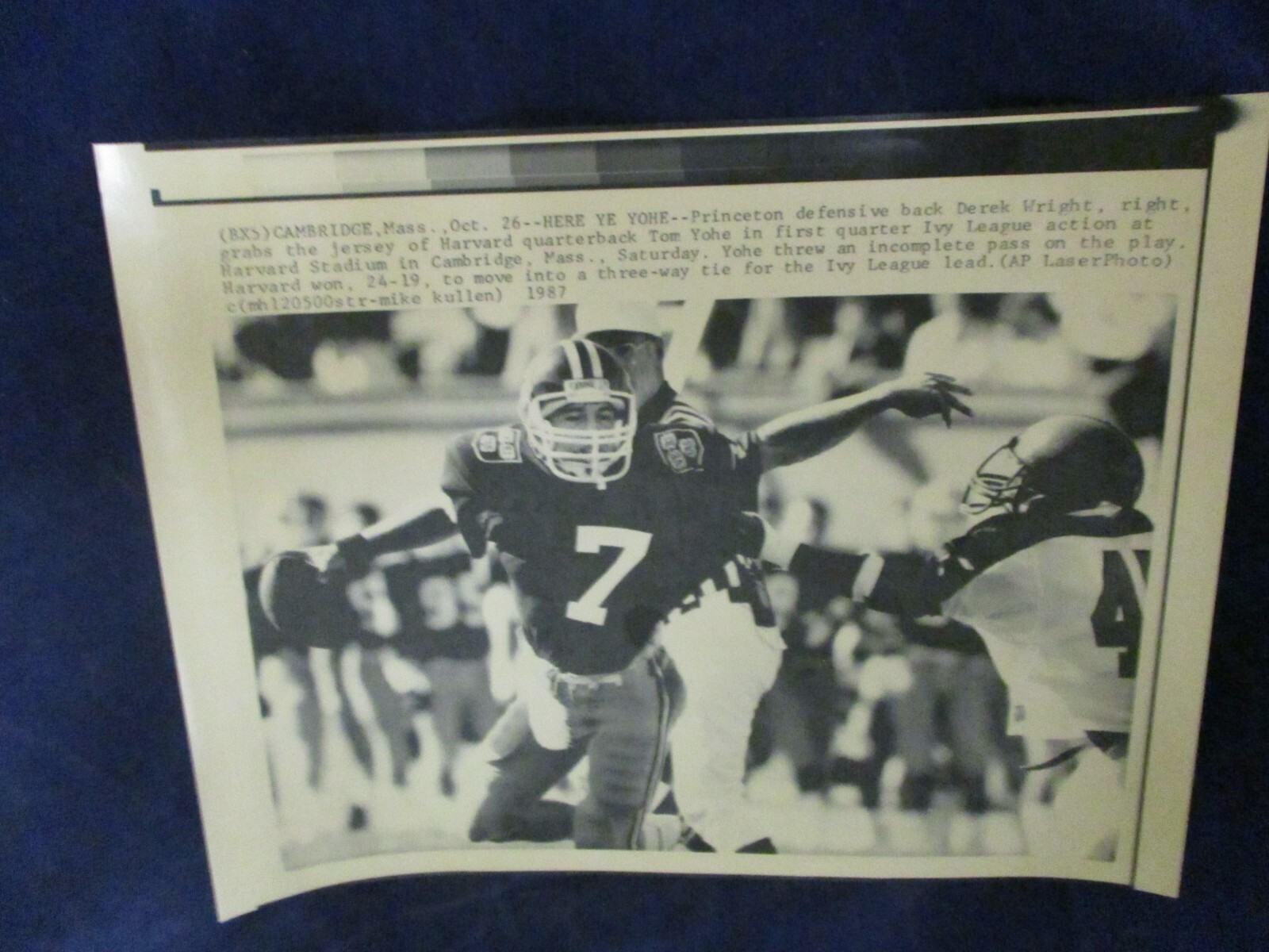 1987 NCAA QB Tom Yohe & DB Derek Wright Cambridge MA Vintage Wire Press ...