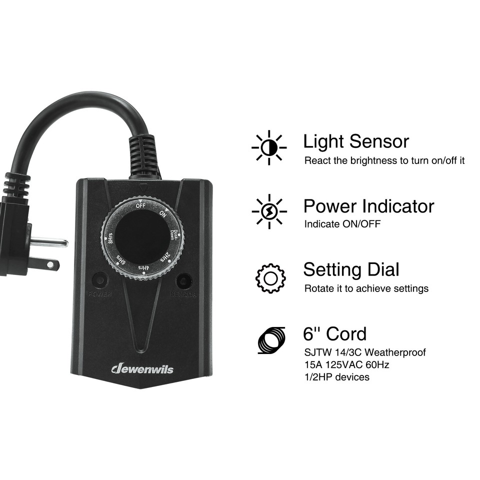 DEWENWILS Outdoor Light Timer Outlet with Photocell Light Sensor Timer ...