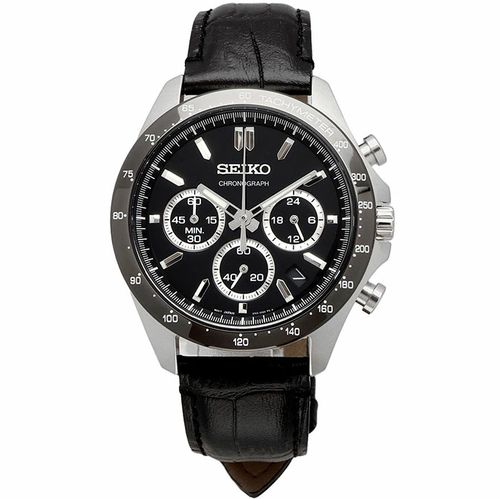Seiko Spirit SBTR021 Black Dial Leather Band Chronograph Men's Watch | eBay