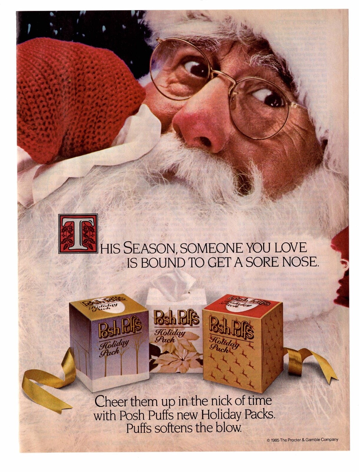 vintage 1980s mag print ad Posh Puffs Tissues Santa Claus Christmas ...