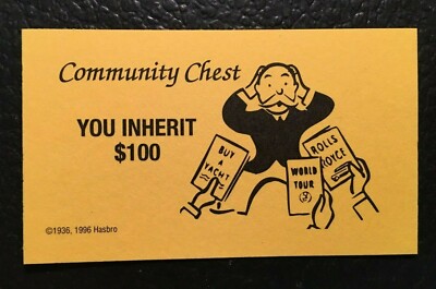 Monopoly 1996 Community Chest Card YOU INHERIT $100 Game Replacement ...