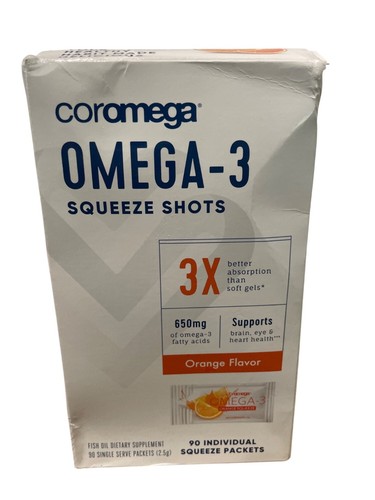 Coromega Omega-3 Squeeze Shots Orange Flavor 90 Count 2.5g Fish Oil BB ...