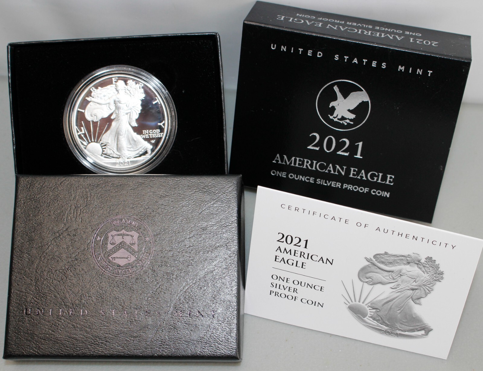 2021-S Proof American Silver Eagle $1 Type II One Dollar Coin Box + COA ...