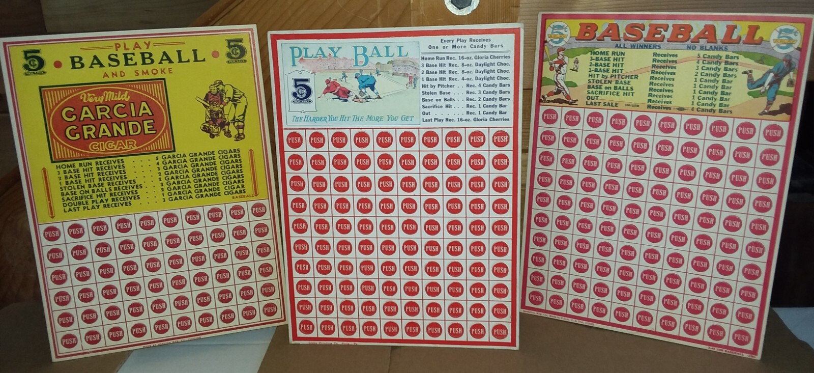 Lot of (3) vintage 5c BASEBALL punch card trade stimulators 1940's-50's ...