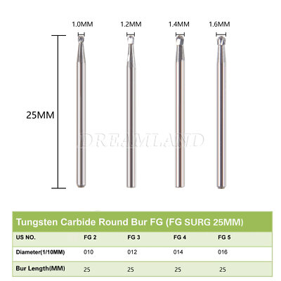 5-50* Dental Carbide Oral Surgical Round Burs FG2 4 8 Long Surgery ...