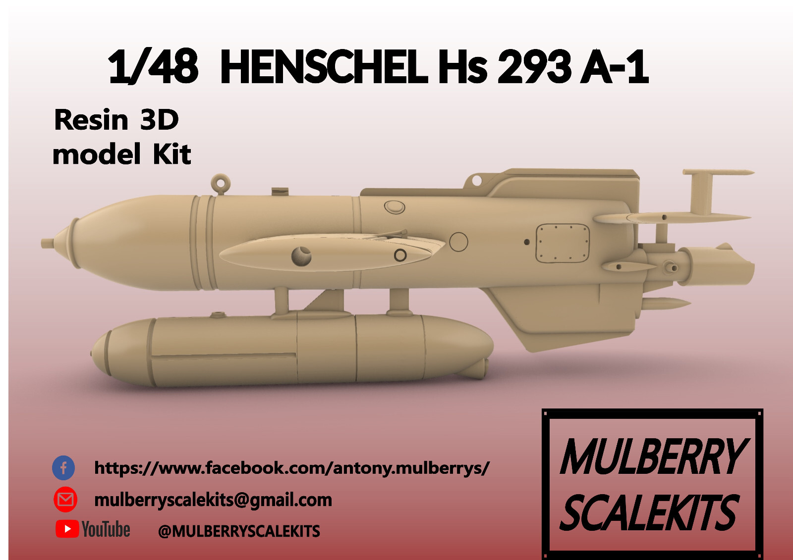 1/48 DETAILED LUFTWAFFE HENSCHEL Hs 293 A-1 GUIDED BOMB MULBERRY SCALE ...