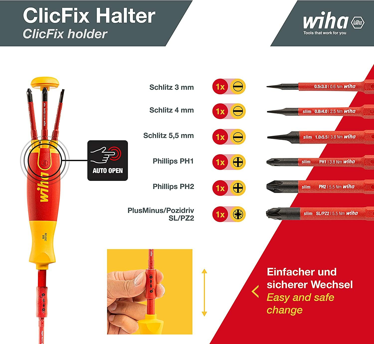 WIHA 6 Piece Slim-Bit Magazine VDE Screwdriver Phillips,Slot,Terminal ...