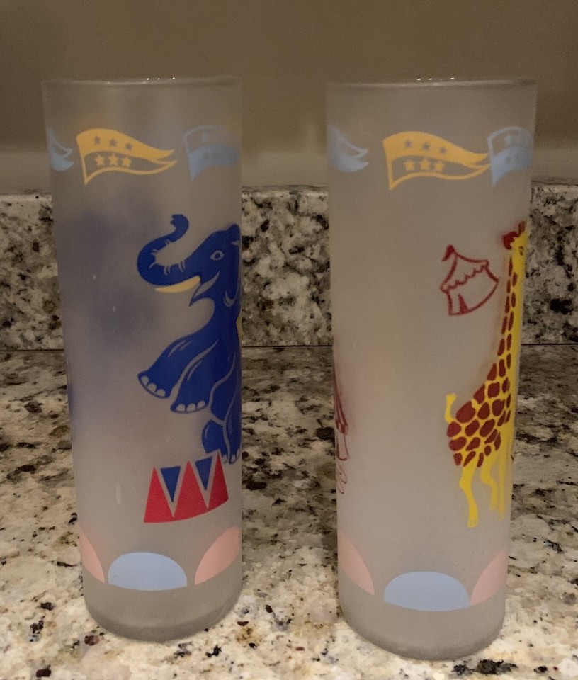 Vintage Libbey Frosted Tom Collins 7” Drinking Bar Glass Circus ...