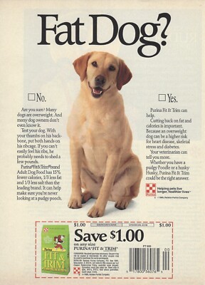 1989 Purina Fit & Trim Dog Pet Food vintage Print Ad 80's Advertisement ...
