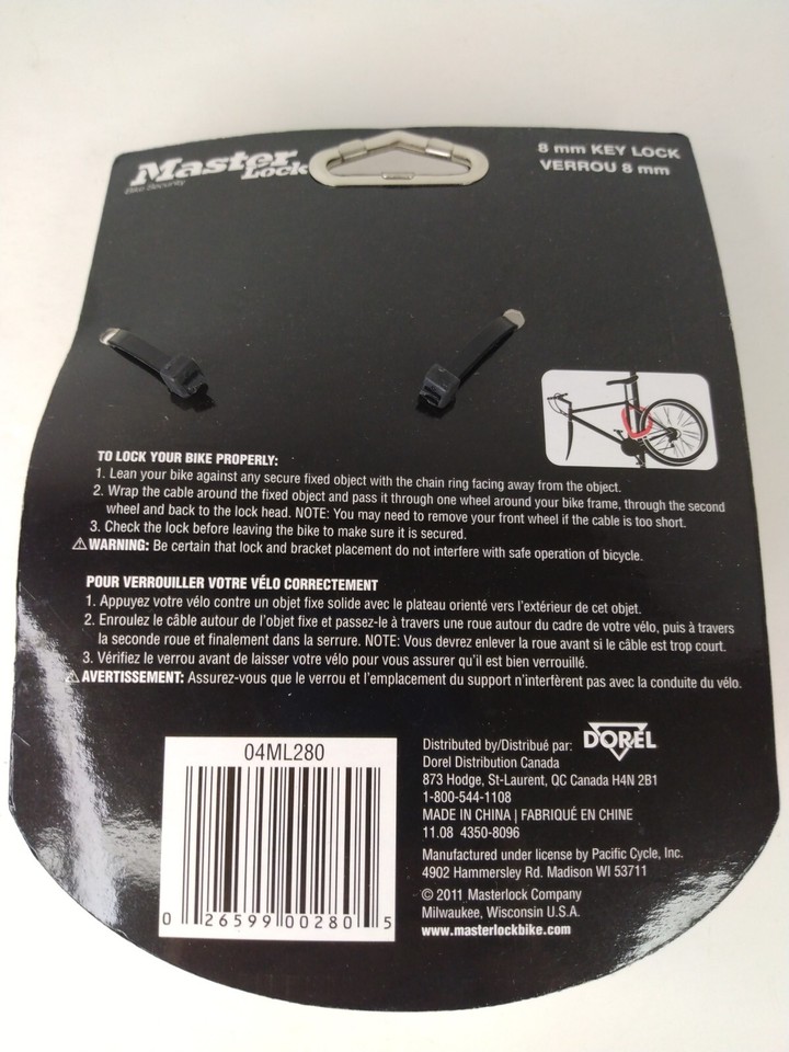 Master Lock Bike Lock With Security Vinyl Coated 8mm Steel Cable 5ft | eBay