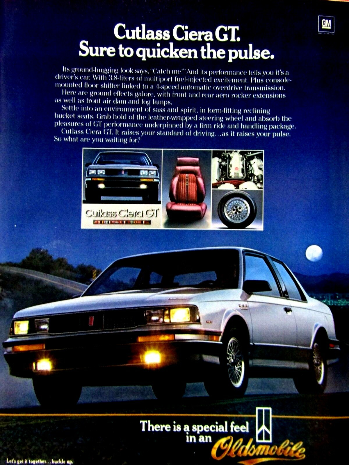 1985 Oldsmobile Cutlass Ciera GT Sure Quicken Pulse Original Print Ad 8 ...