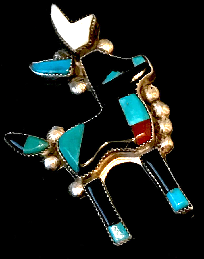 Zuni Bowman Paywa Pronghorn Antelope Pin Coral Turquoise "Book Piece ...