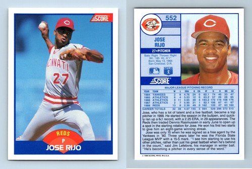 Jose Rijo - Reds #552 Score 1989 Baseball Trading Card | eBay