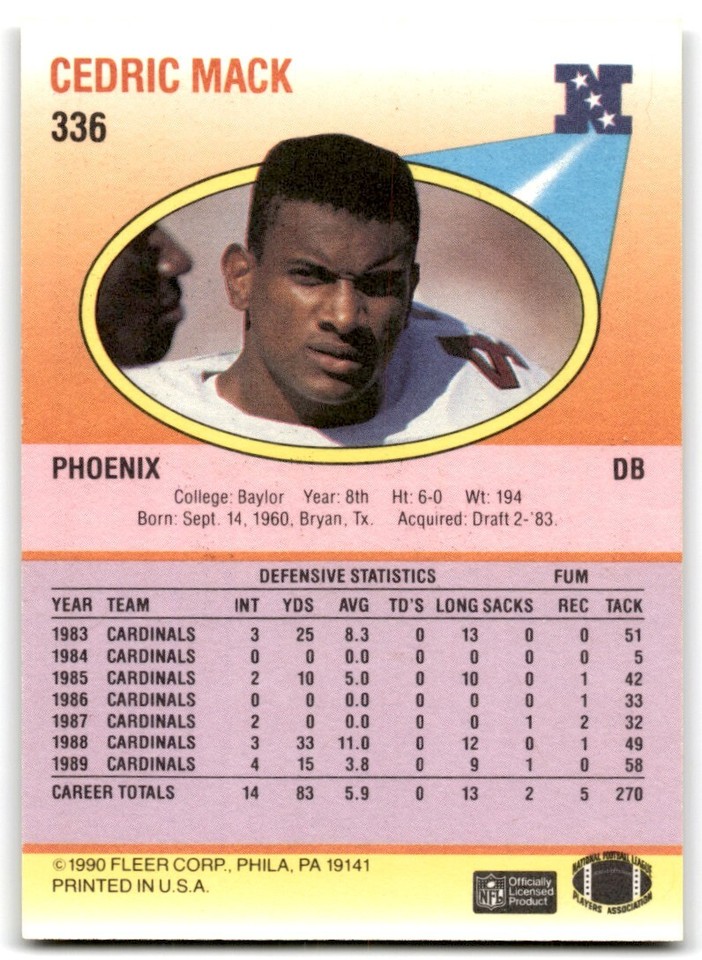1990 Fleer Cedric Mack Phoenix Cardinals #336 | eBay