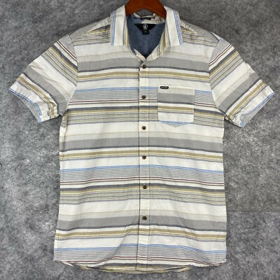 Volcom Mens Shirt Large Modern Fit Striped Collared Button Up Pocket | eBay