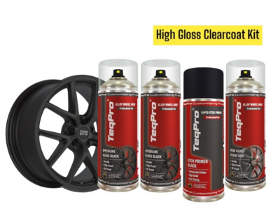 Alloy Wheel Paint Kit GLOSS BLACK x2 + High Gloss Clear + Black Etch ...