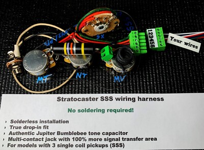 Fender Stratocaster SSS Solderless wiring upgrade - Bumblebee Tone ...