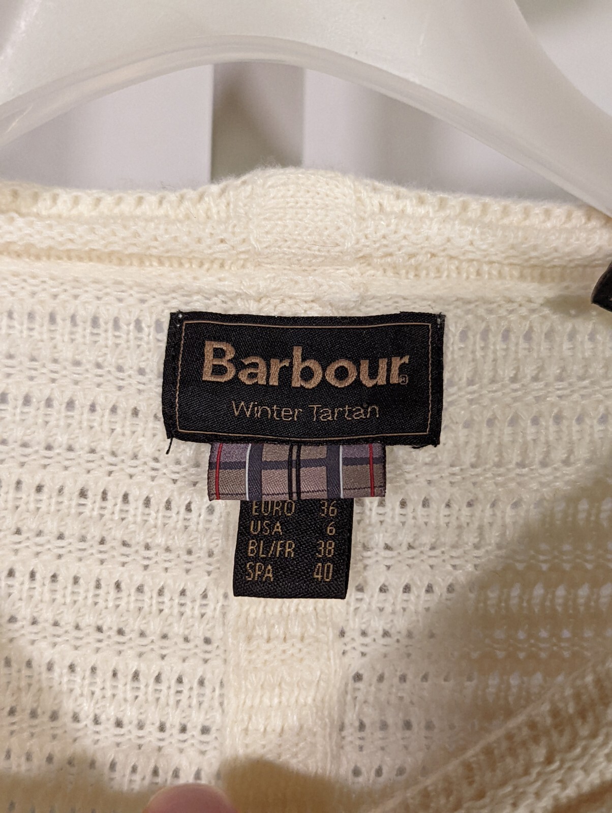 Barbour Winter Tartan Ivory Textured Italian Knit Swe… - Gem