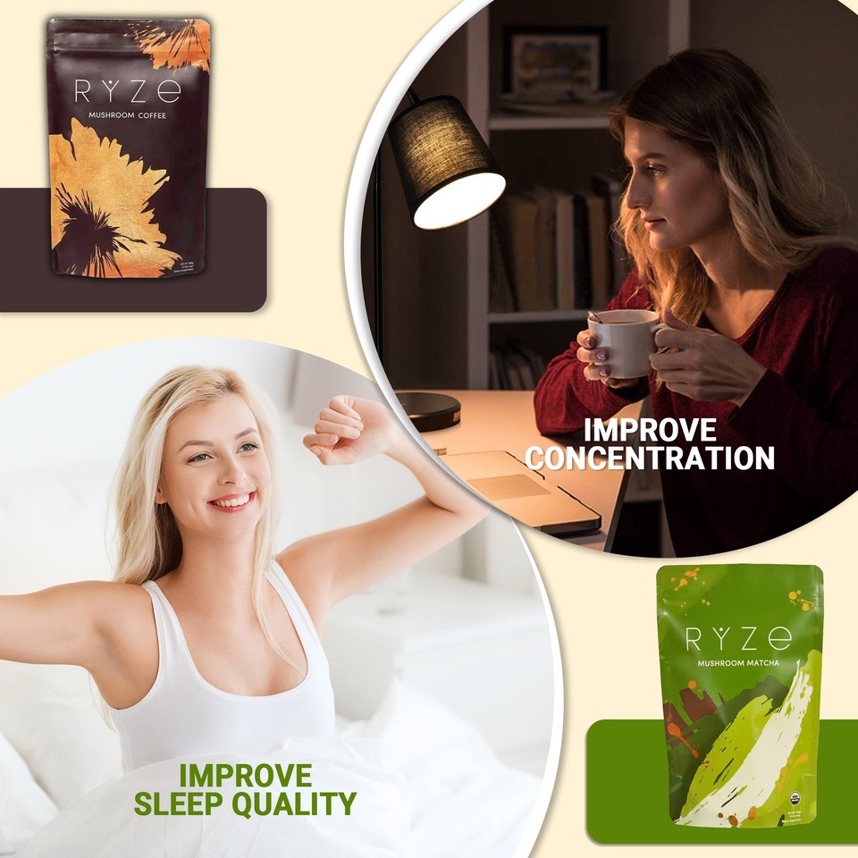 2 Pack Combo New RYZE Mushroom Coffee & RYZE Matcha 100% Authentic ...