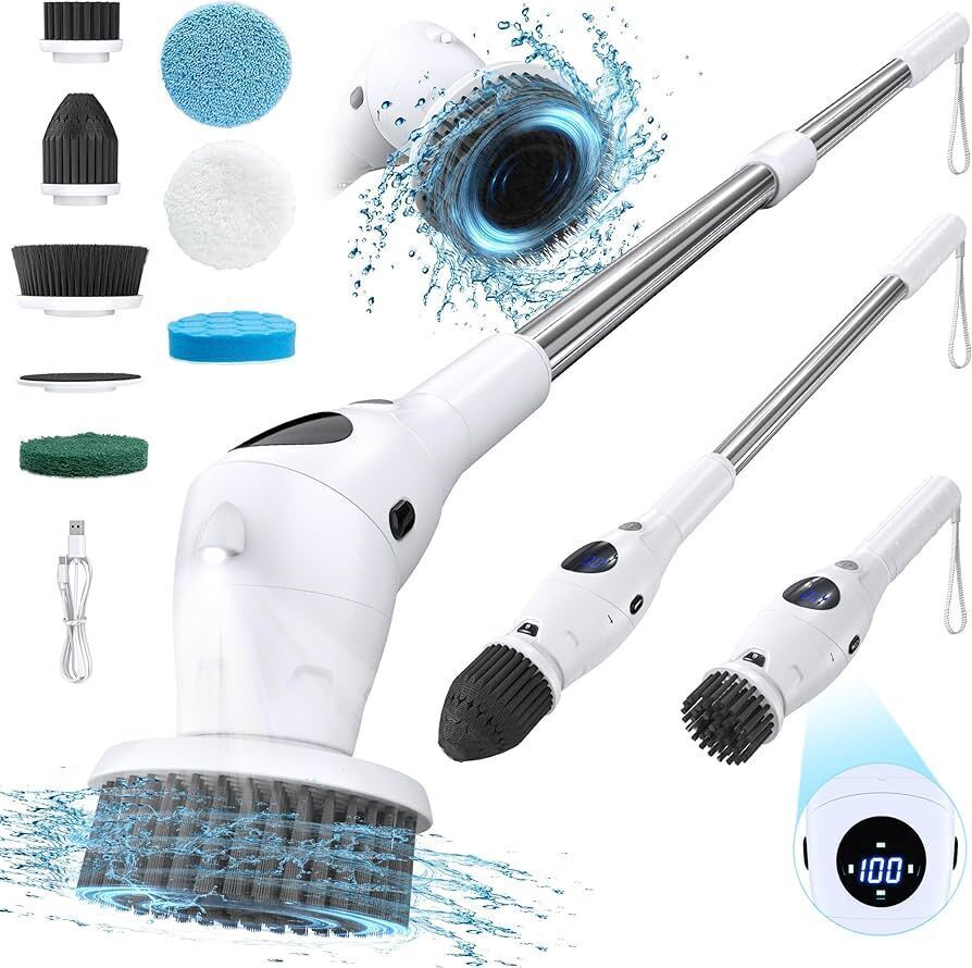 Rechargeable Electric Cordless Cleaning Brush Spin Scrubber Turbo Scrub ...