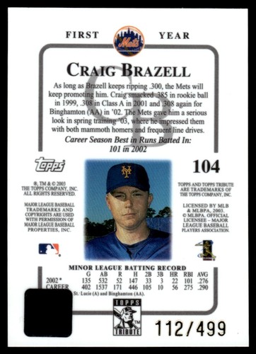 2003 Topps Tribute Contemporary Craig Brazell Rookie Auto 112/499 New ...