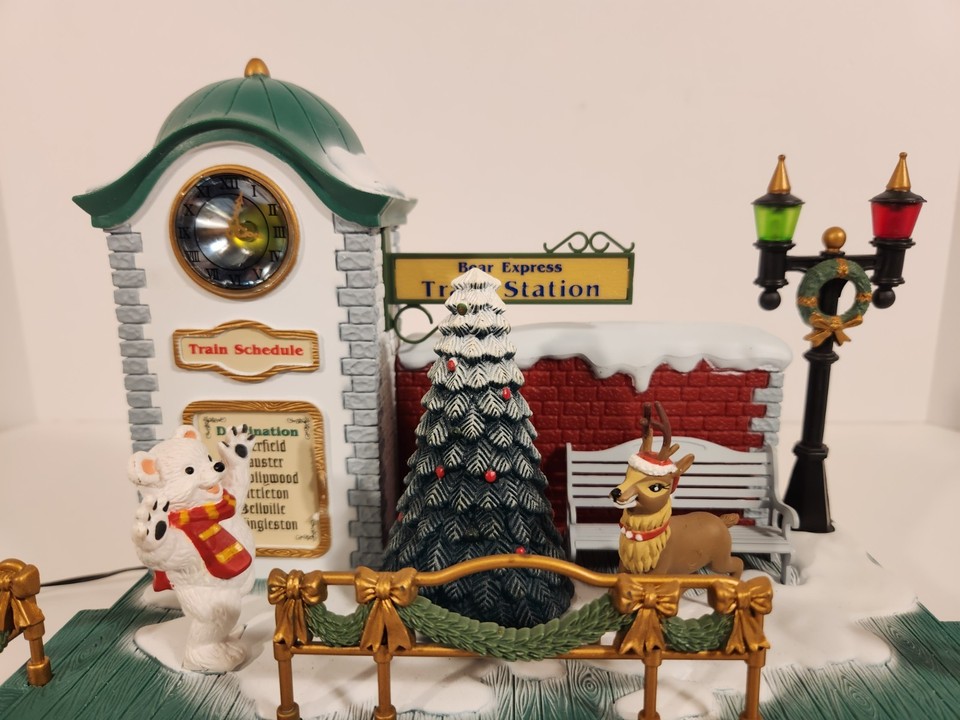 New Bright Holiday Express Musical Clock Tower Station with Bear No ...