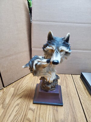 10 In Ceramic Double Headed Wolf On A Square Block Of Wood | eBay