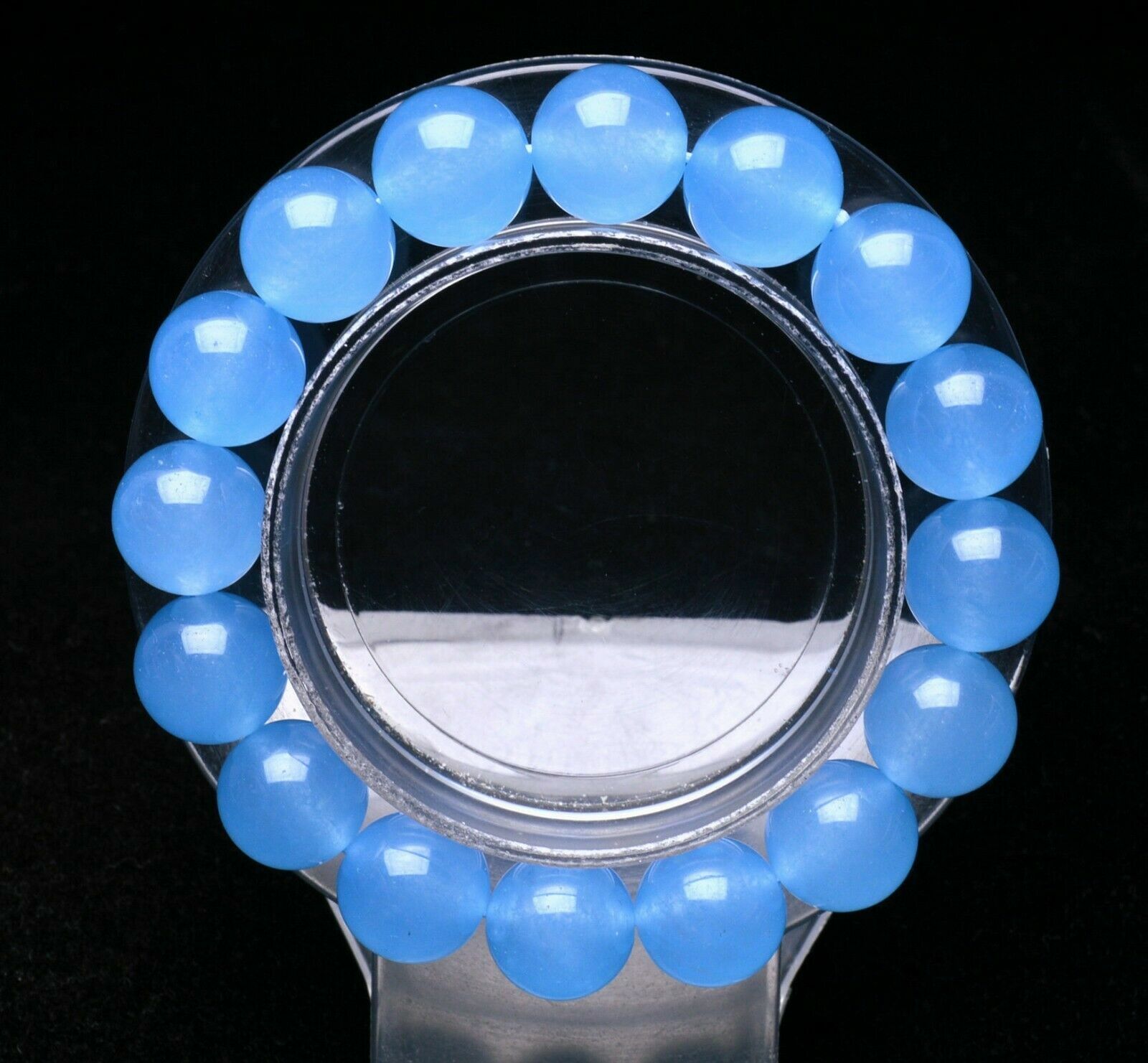 Pretty 12mm Natural Blue Aquamarine Round Gemstone Bangle Bracelet 7.5 ...
