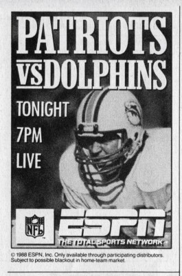 1988 ESPN NFL TV AD ~ DAN MARINO MIAMI DOLPHINS vs NEW ENGLAND PATRIOTS ...