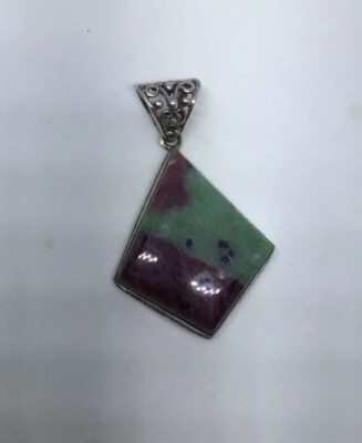 Large Ruby zoisite pendant sterling silver 925 kite shape Greens Reds ...