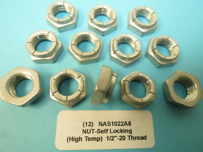 12 each 1/2”-20 High Temp National Aerospace NAS1022A8 Self Locking Nut ...