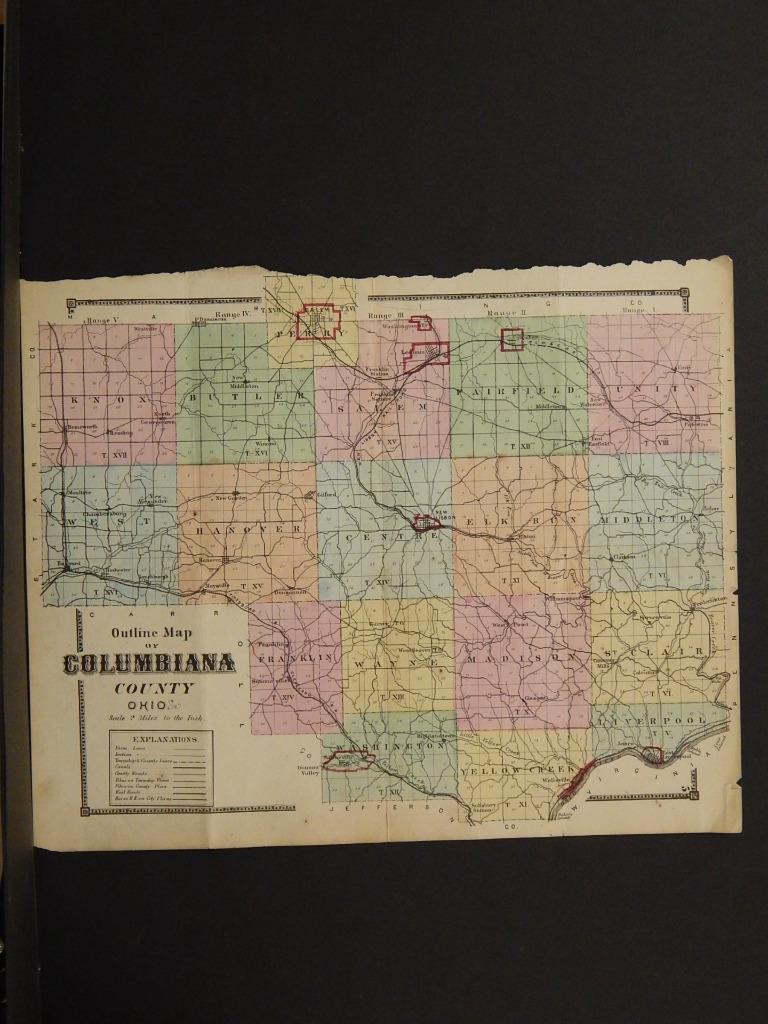 Ohio Columbia County Outline Map 1870 W1#60 | eBay
