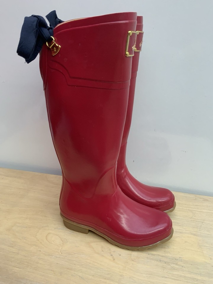 Joules Women’s Wellies Boots Size 3 red/Pink VGC rare with ribbon ...