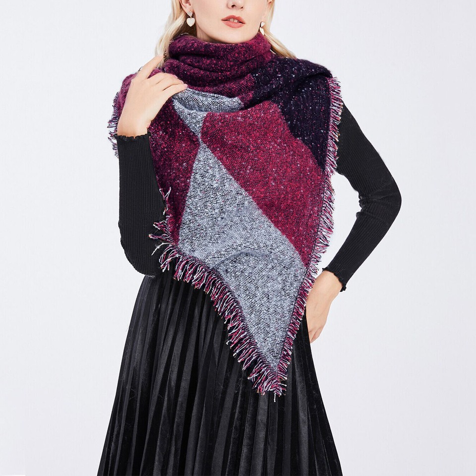 Women Winter Scarfs Cold Weather Soft Knit Shawl Thick Long Oversized ...