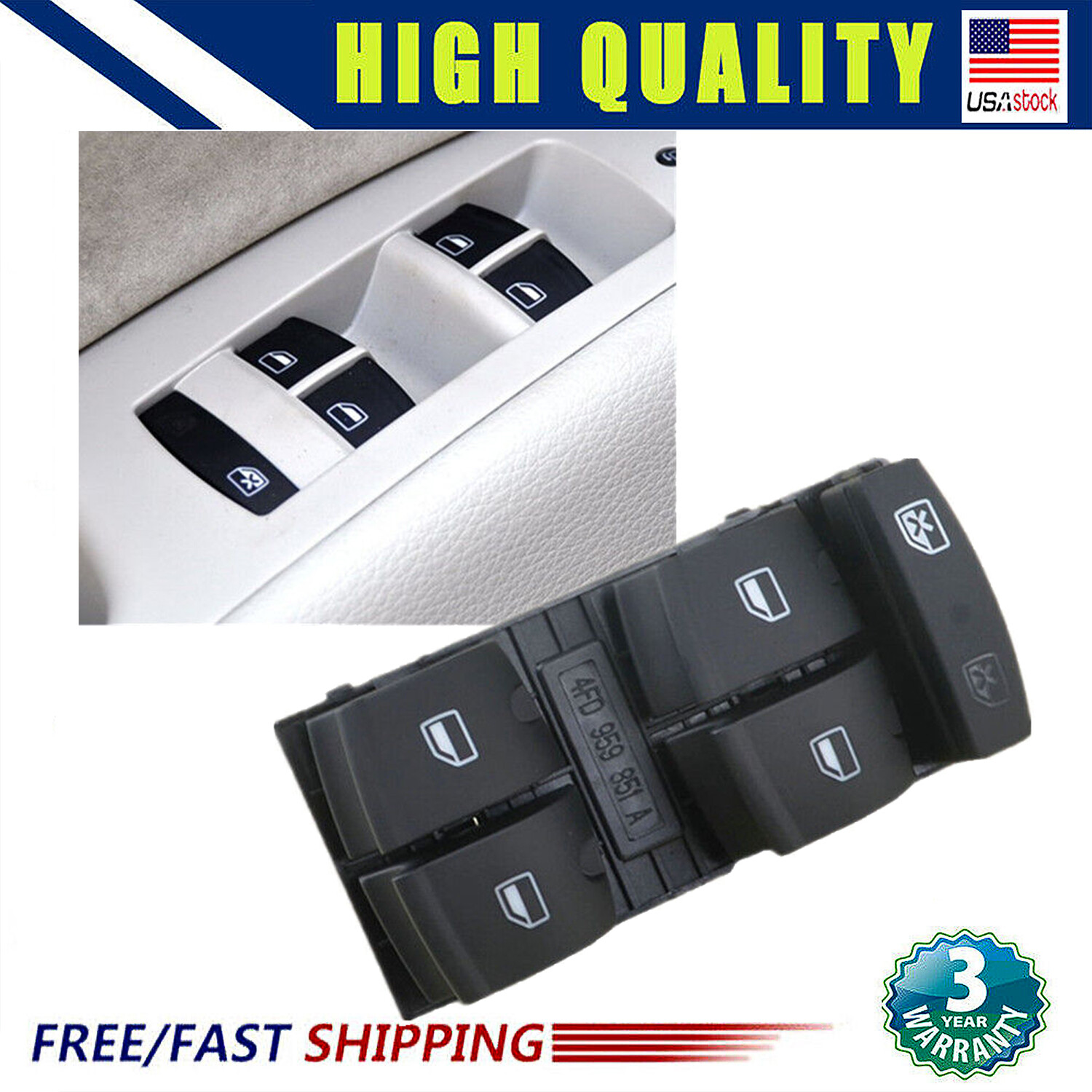 New Electric Power Window Master Switch 4F0959851 For 2005-12 Audi A3 ...