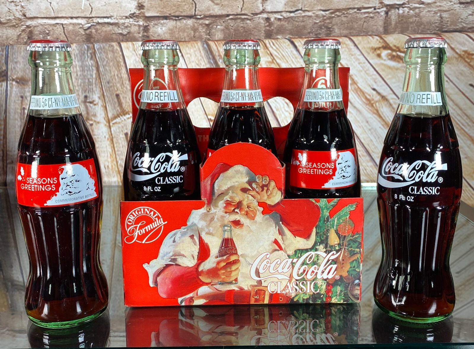 1991 Christmas 6-Pack Coke Bottles Coca-Cola Classic Season Greetings ...