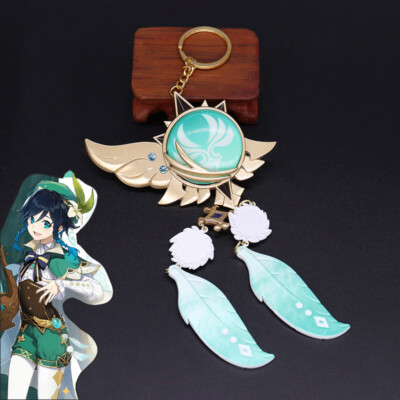 Anime Genshin Impact Vision Keychain Venti Anemo Feather Luminous Metal ...