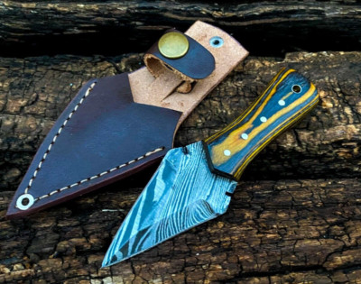SHARDBLADE Custom Hand Forged Damascus Steel Hunting Mini Neck Knife W ...
