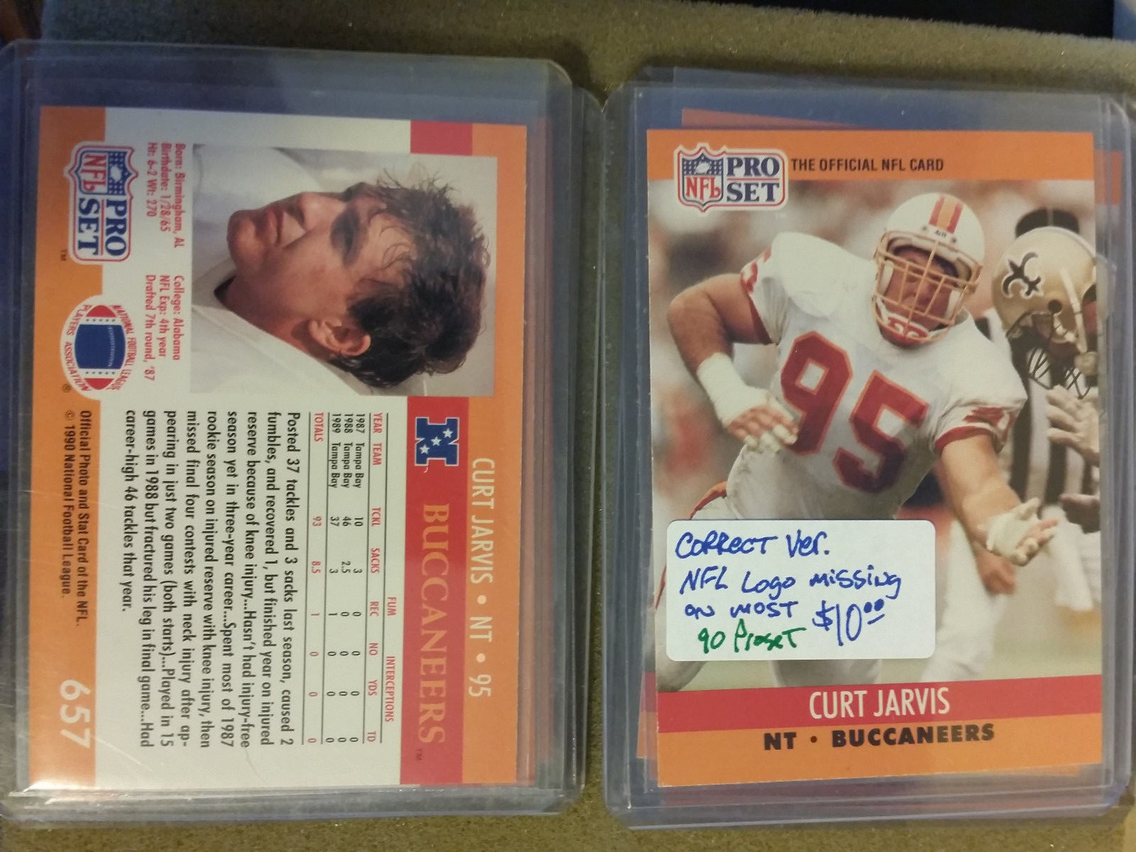 1990 Pro Set #657B Curt Jarvis COR/(Includes 'Official NFL Card ...
