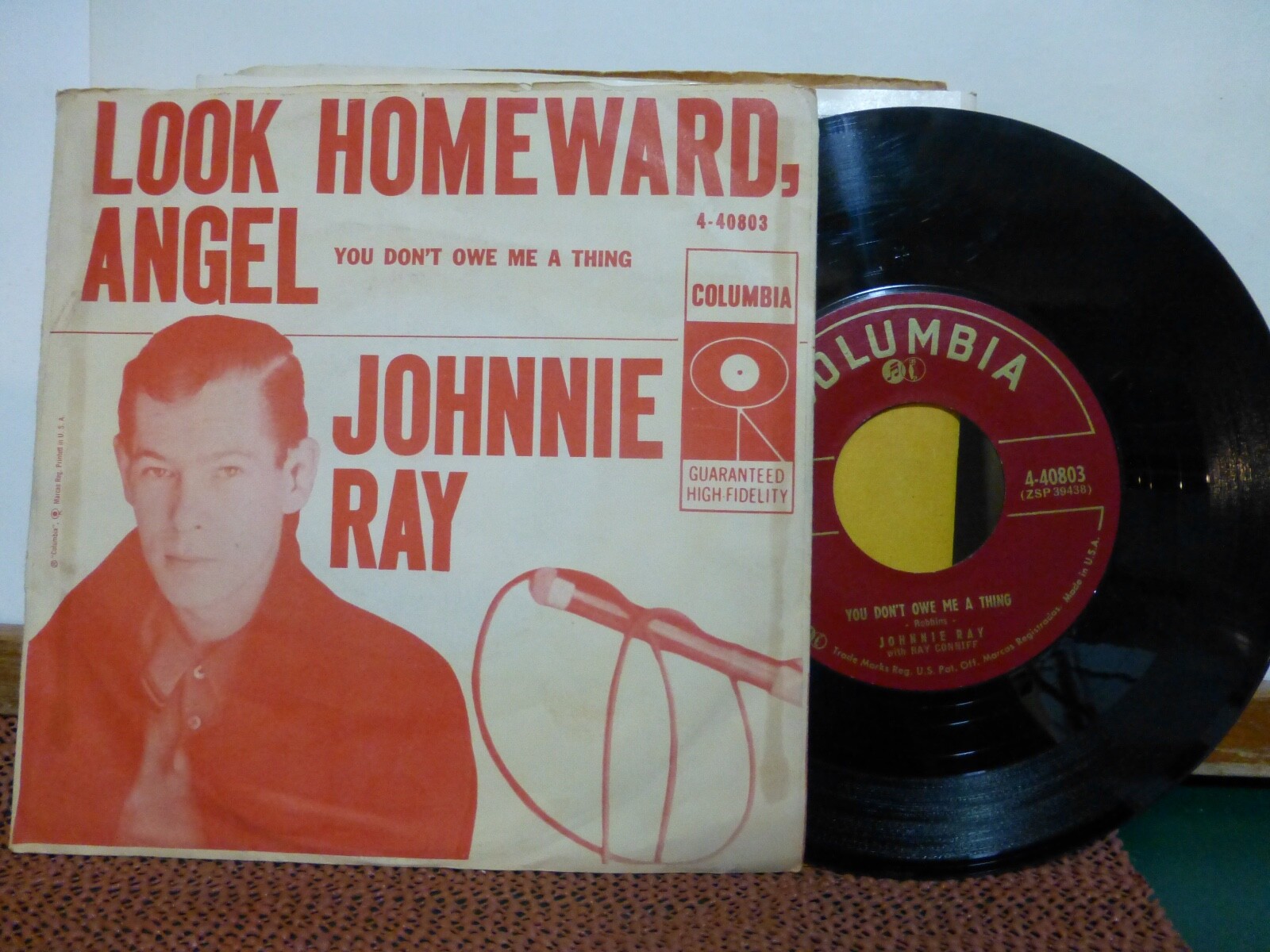 JOHNNIE RAY LOOK HOMEWARD ANGEL & YOU DON'T OWE ME A THING NEAR MINT 45 ...