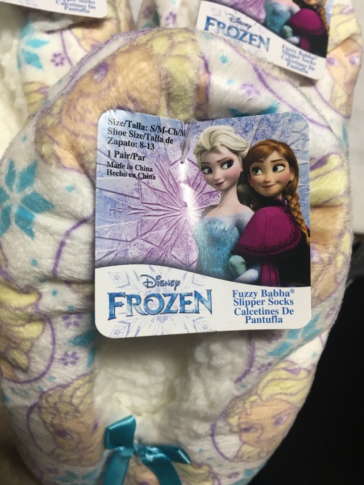 2 Pair Disney Frozen Elsa Fuzzy Babba Slipper Socks Sz S/M Gripper ...