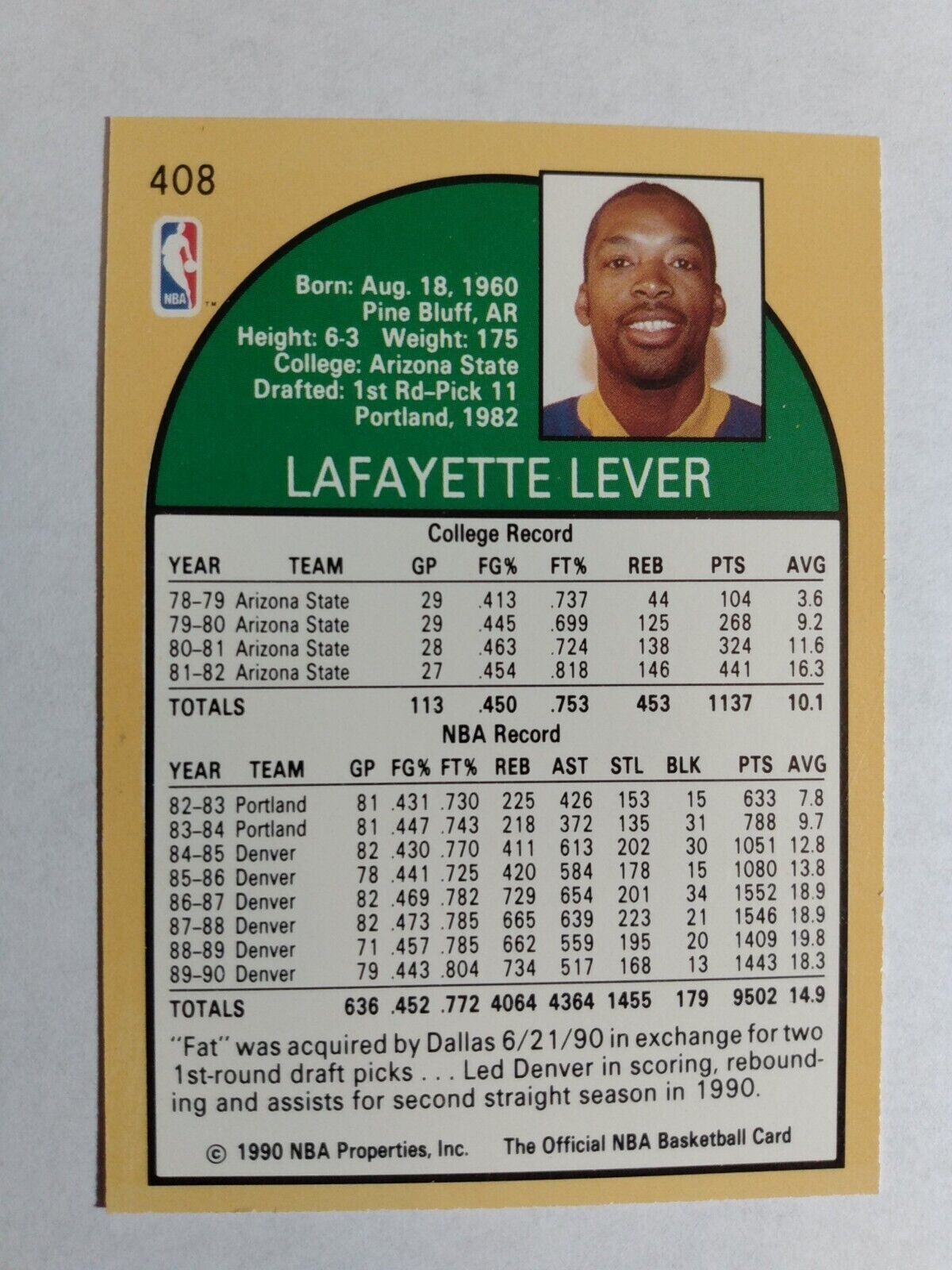 1990 NBA Hoops #408 Fat Lever | eBay