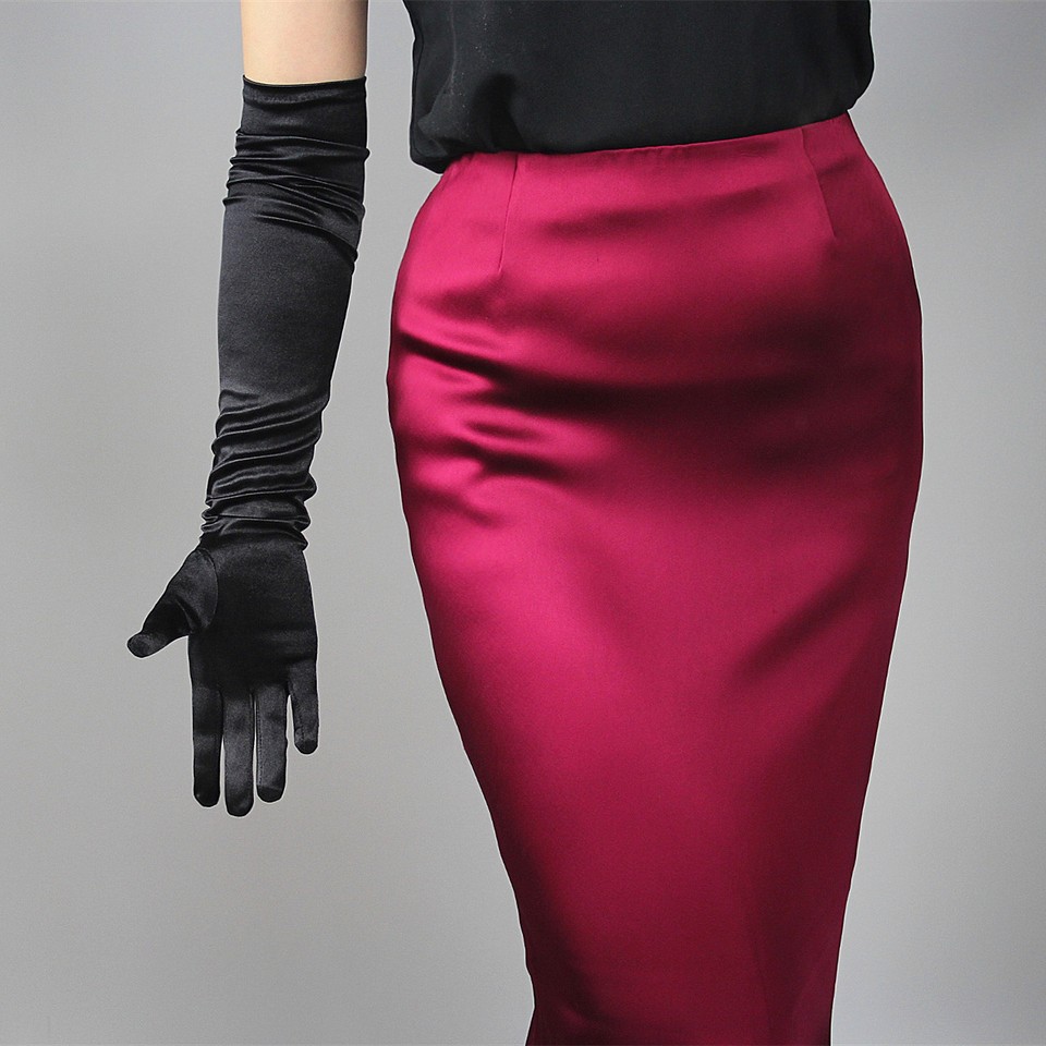Stretchy Satin Silk Gloves Opera Evening Elbow Wrist Long Short Hepburn ...