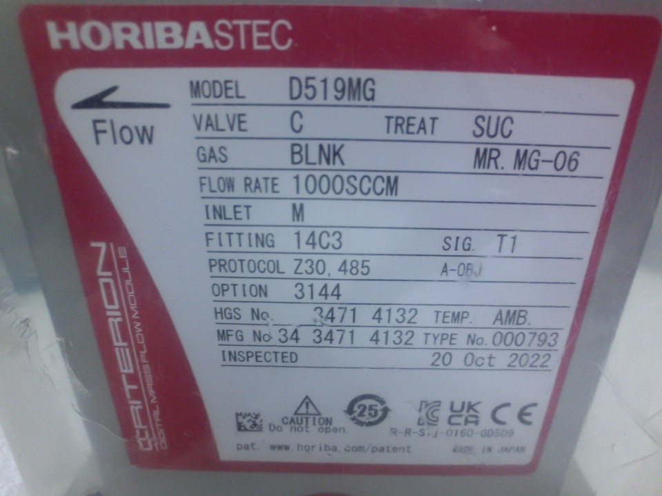 HoribaSTEC D519MG Digital MFC,N2 1000sccm,MG-06,000793,Lam 301-030013-10A,+9760 | eBay