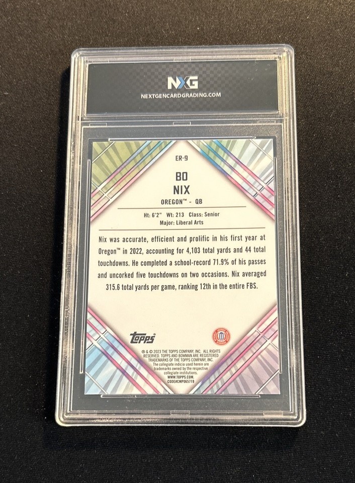 Bo Nix 2023 Bowman Early Risers Refractor Rookie ER-9 Graded NXG 10 Gem ...