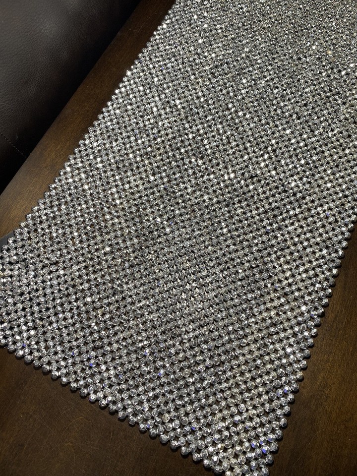TAHARI NEW!!! SILVER Beaded 13”x36” TABLE RUNNER SHIMMER LUXE! #B | eBay