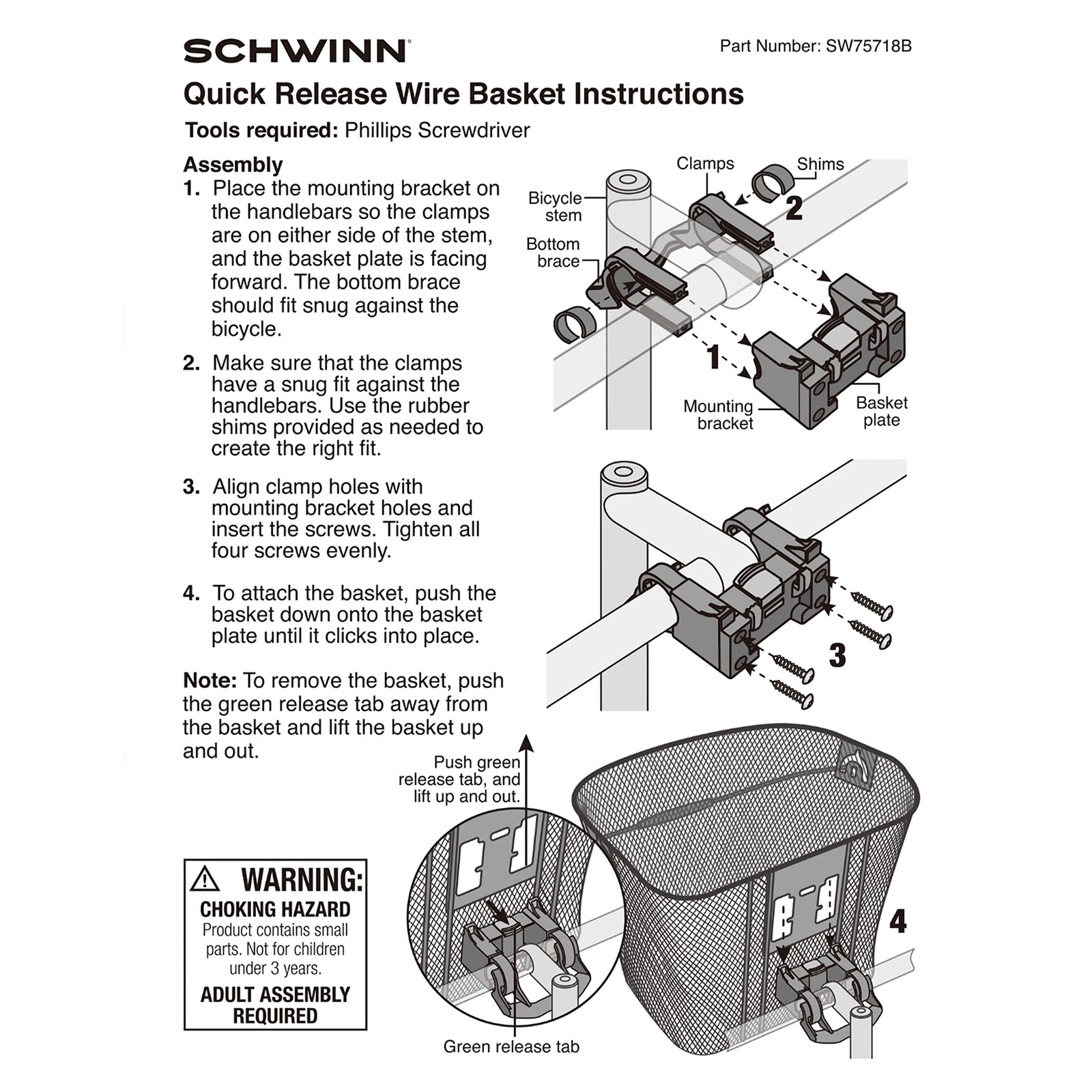 Schwinn Bike Wire Basket, Easy Quick Release Handlebar Mount ...