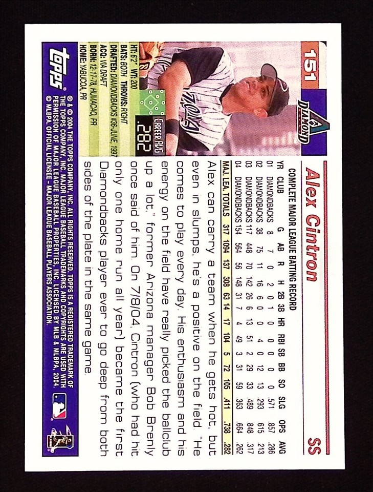 Alex Cintron Arizona Diamondbacks 2005 Topps Baseball #151 | eBay