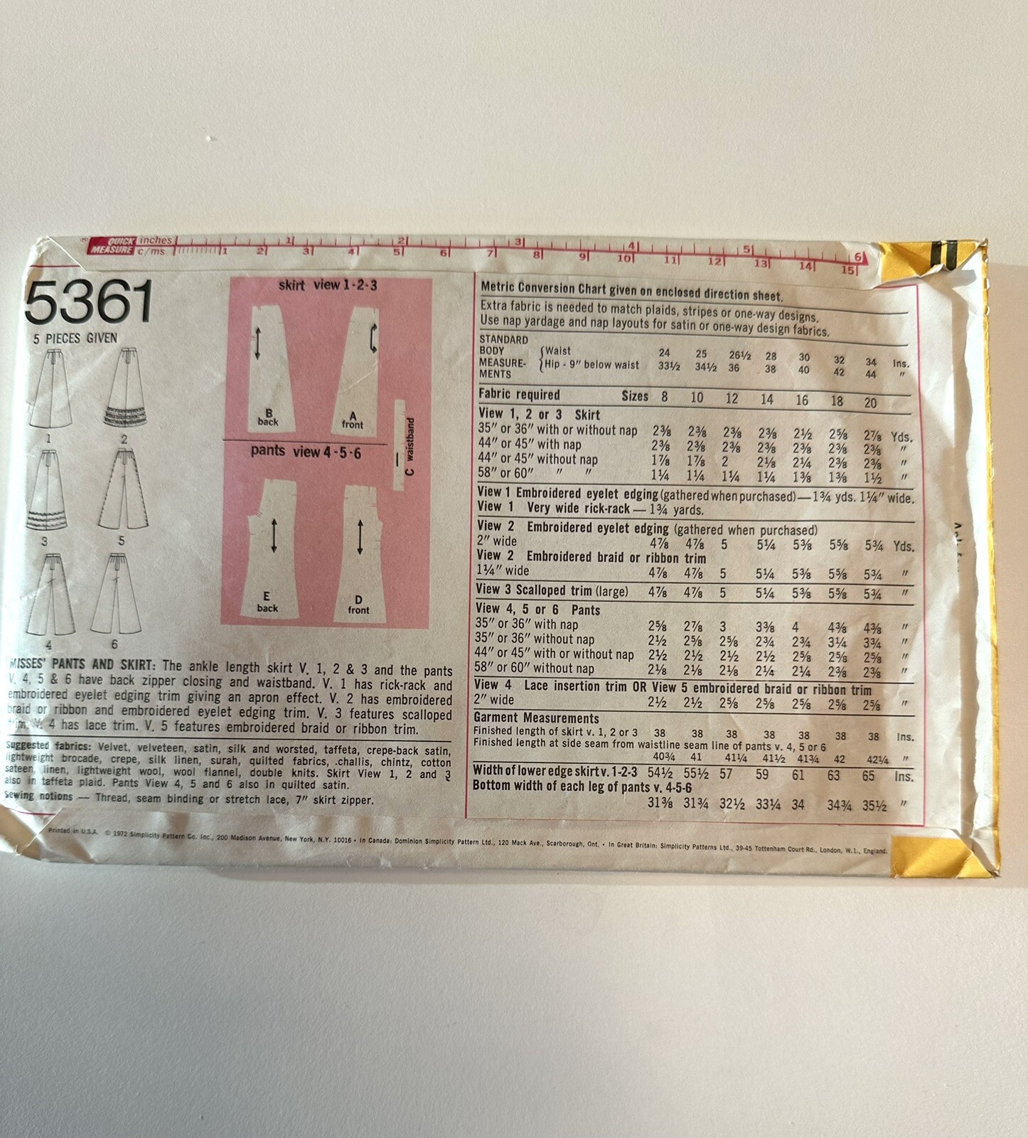 Simplicity 5361 Vtg Sewing Pattern Wide Leg Flare Palazzo Pant, Maxi ...