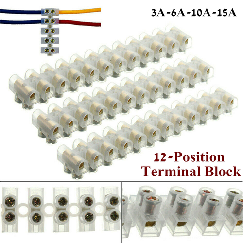 12 Way 3/6/10/15/30Amp CONNECTOR STRIP CHOC Electrical Block Terminal ...